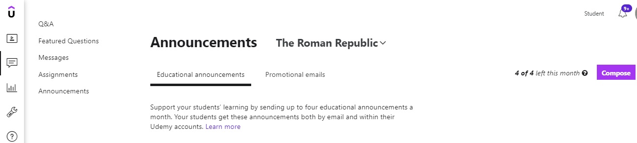 Send Promotional Emails and Educational Announcements – Udemy