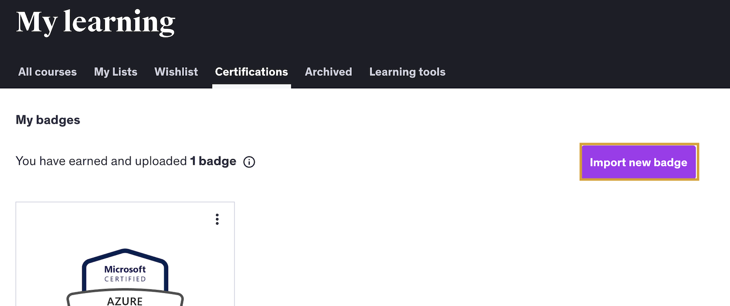 Fazer upload ou importar uma insígnia na Udemy – Udemy
