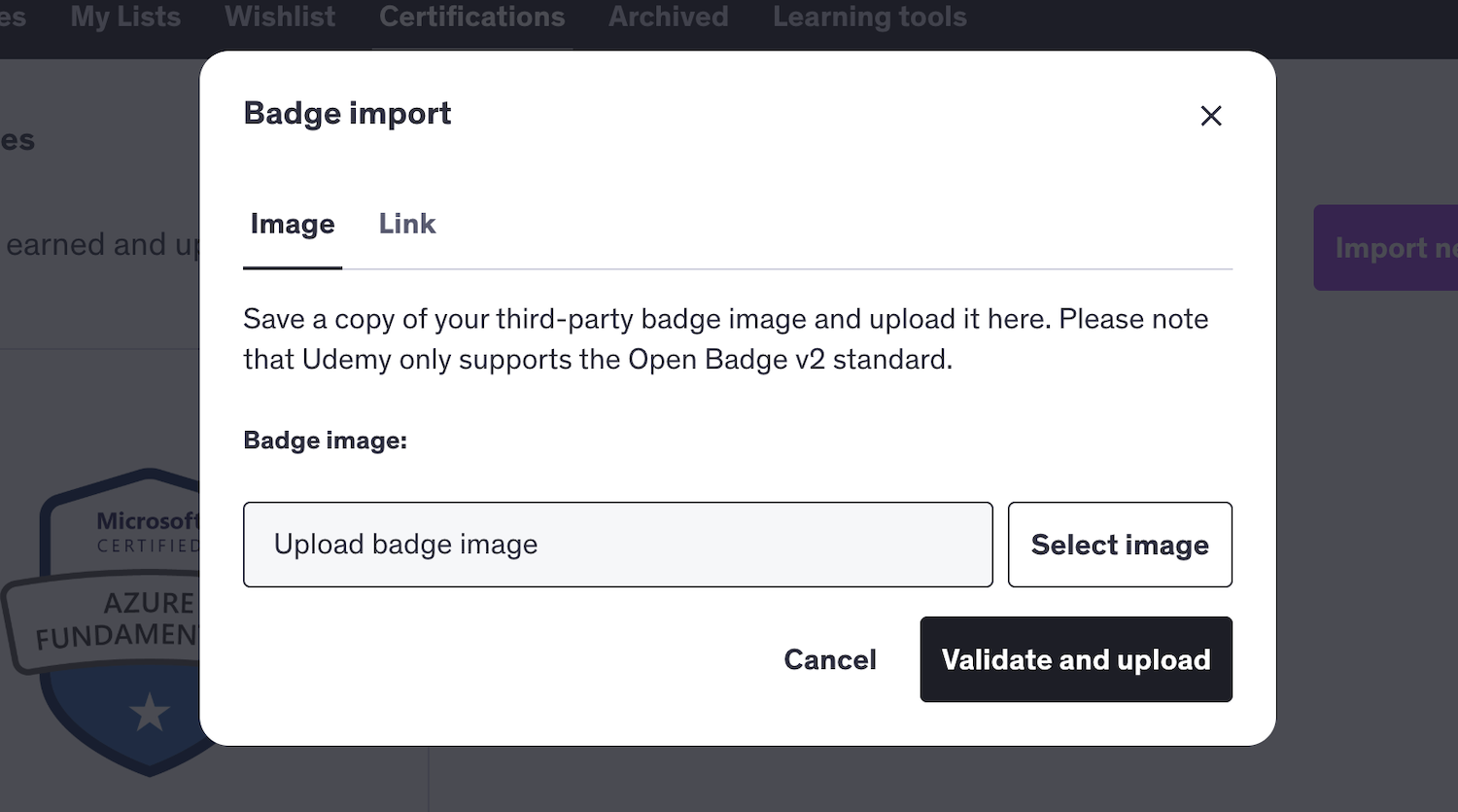 Fazer upload ou importar uma insígnia na Udemy – Udemy