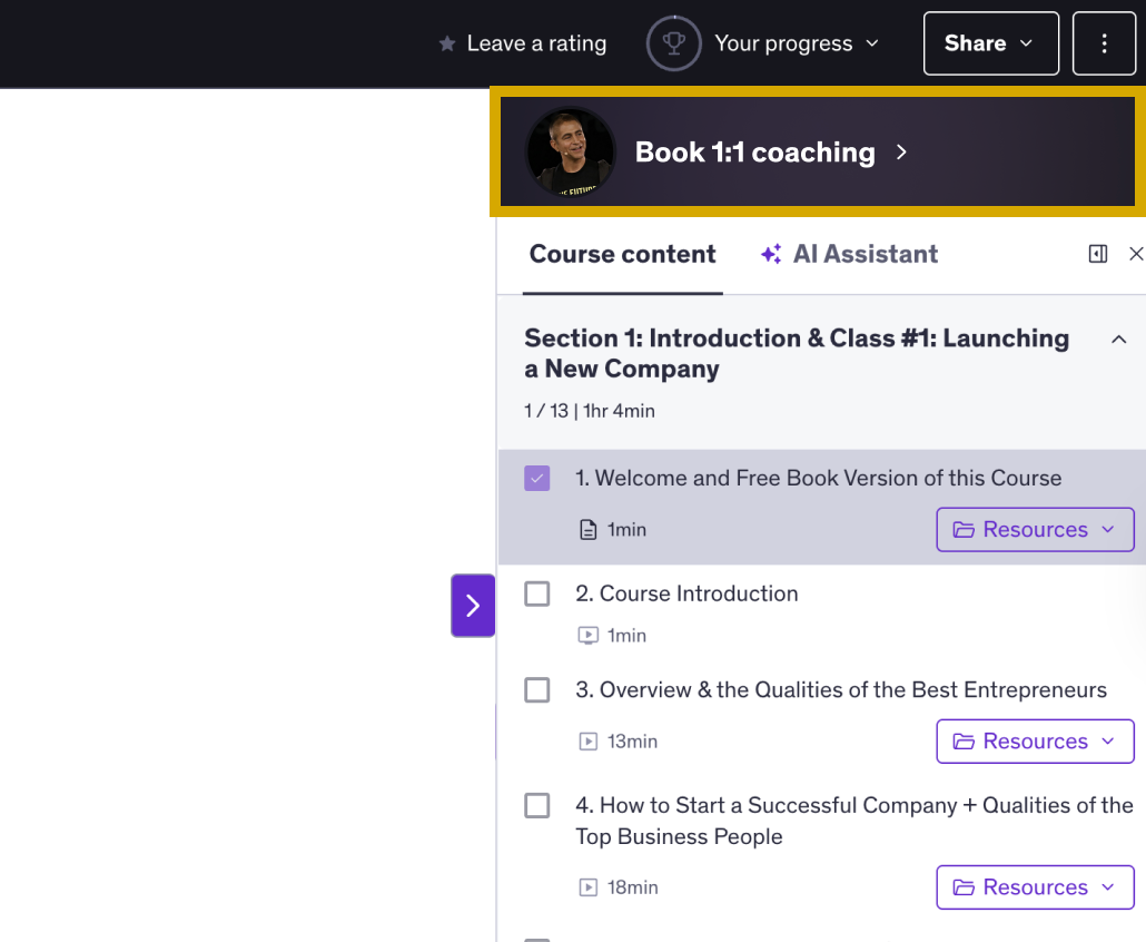 1:1 Coaching (beta) – Udemy
