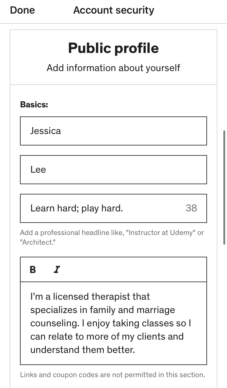Creating and Editing Your Profile on The Mobile App – Udemy